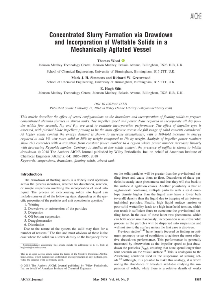 AIChE Journal - 2018 - Wood - Concentrated Slurry Formation Via ...