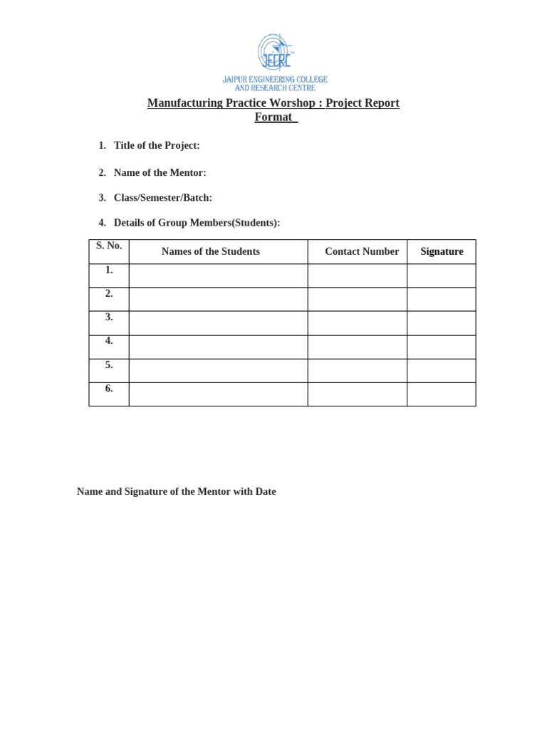 MP Workshop Project Report Format | PDF