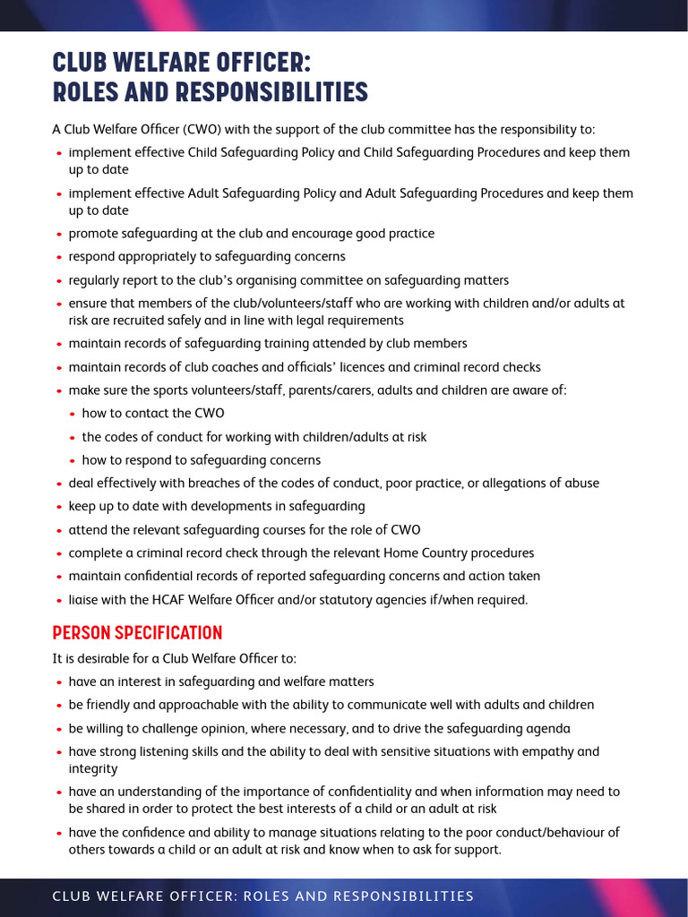 Codes of Conduct Club Welfare Officer | PDF | Criminal Record | Childhood