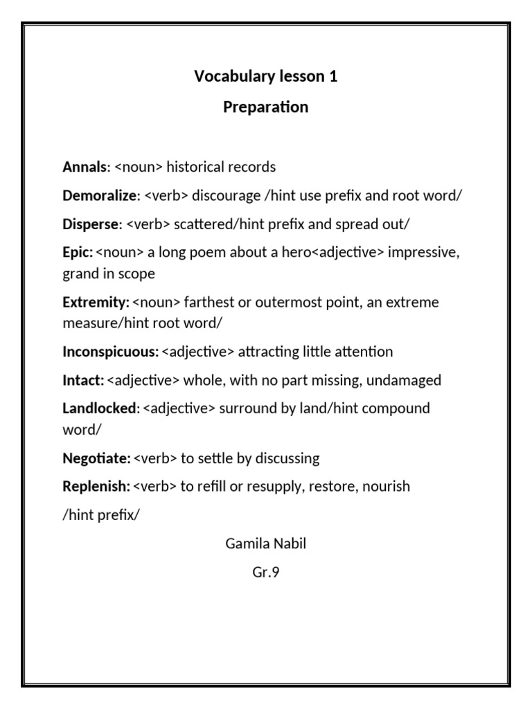 Vocabulary Lesson 1 | PDF