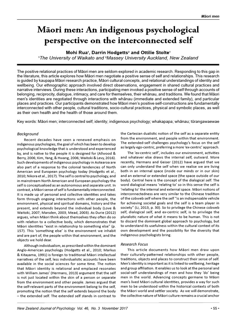 Maori Men An Indigenous Psychological Perspective On The Interconnected ...