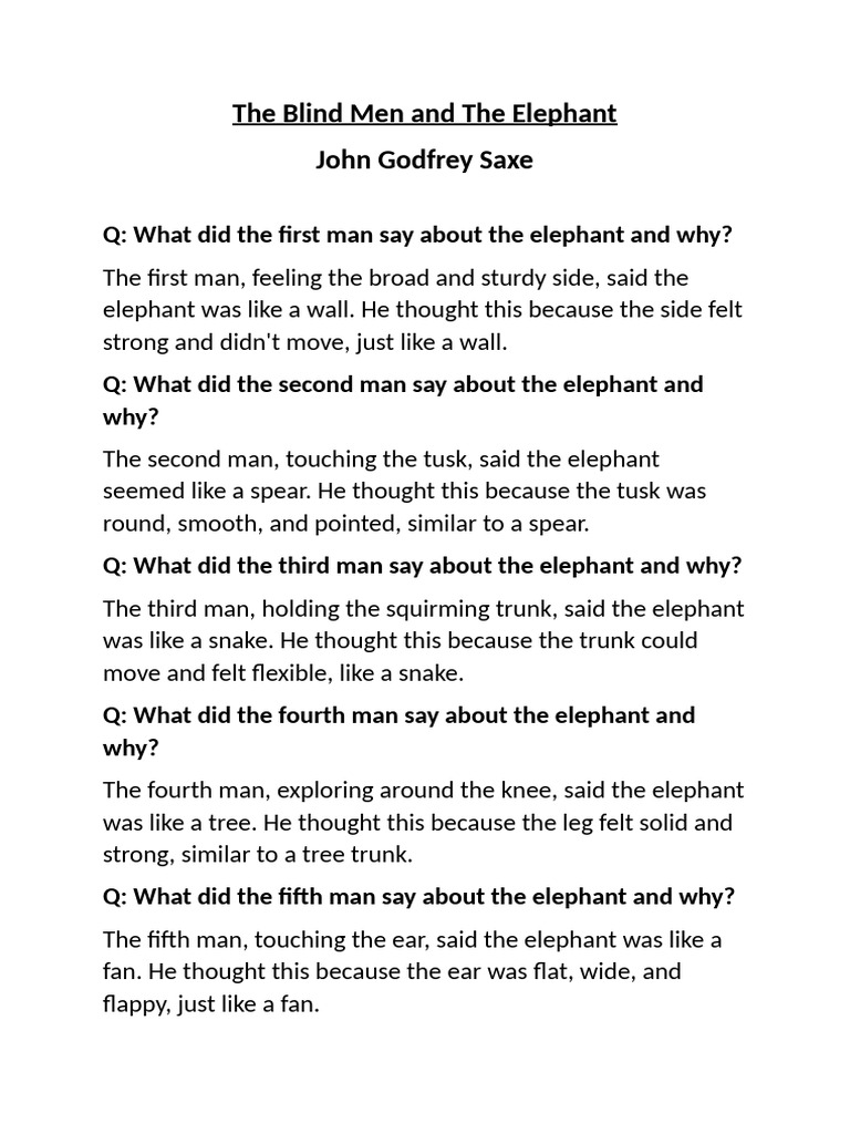 The Blind Men and The Elephant | PDF