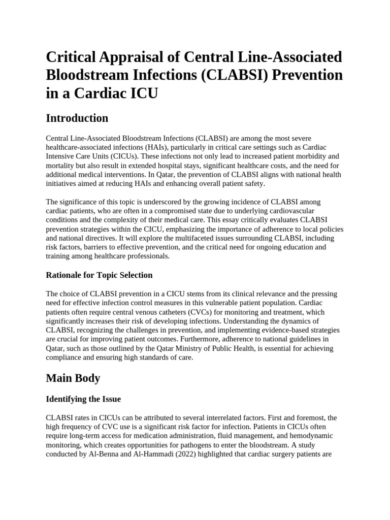 Critical Appraisal of Central Line | PDF | Preventive Healthcare ...