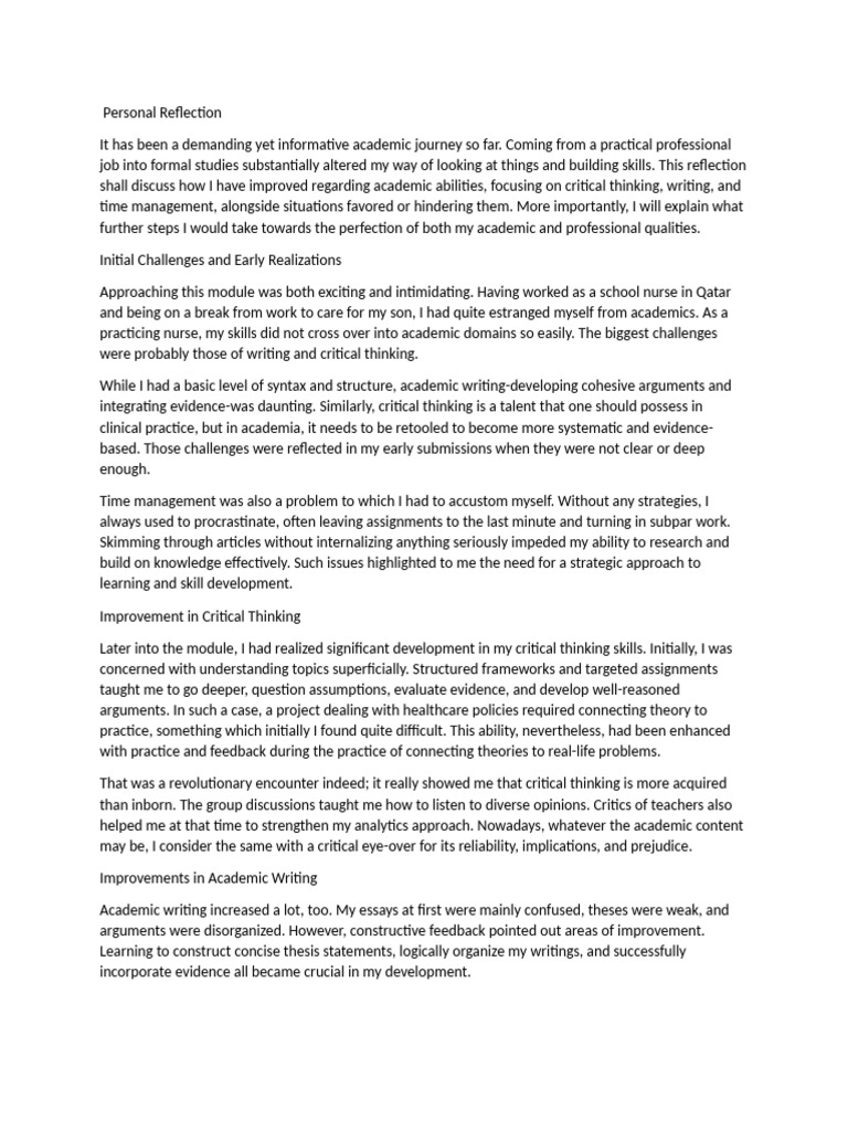 Updated Personal Reflection Sachini | PDF | Critical Thinking | Thought