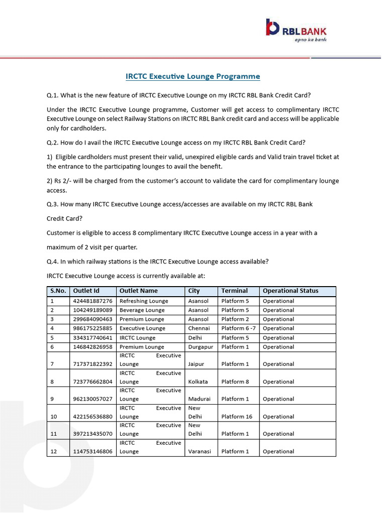 IRCTC Executive Lounge Access Guide | PDF