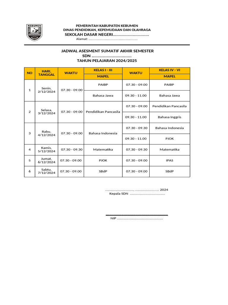 Jadwal Asas 2024-2025 | PDF