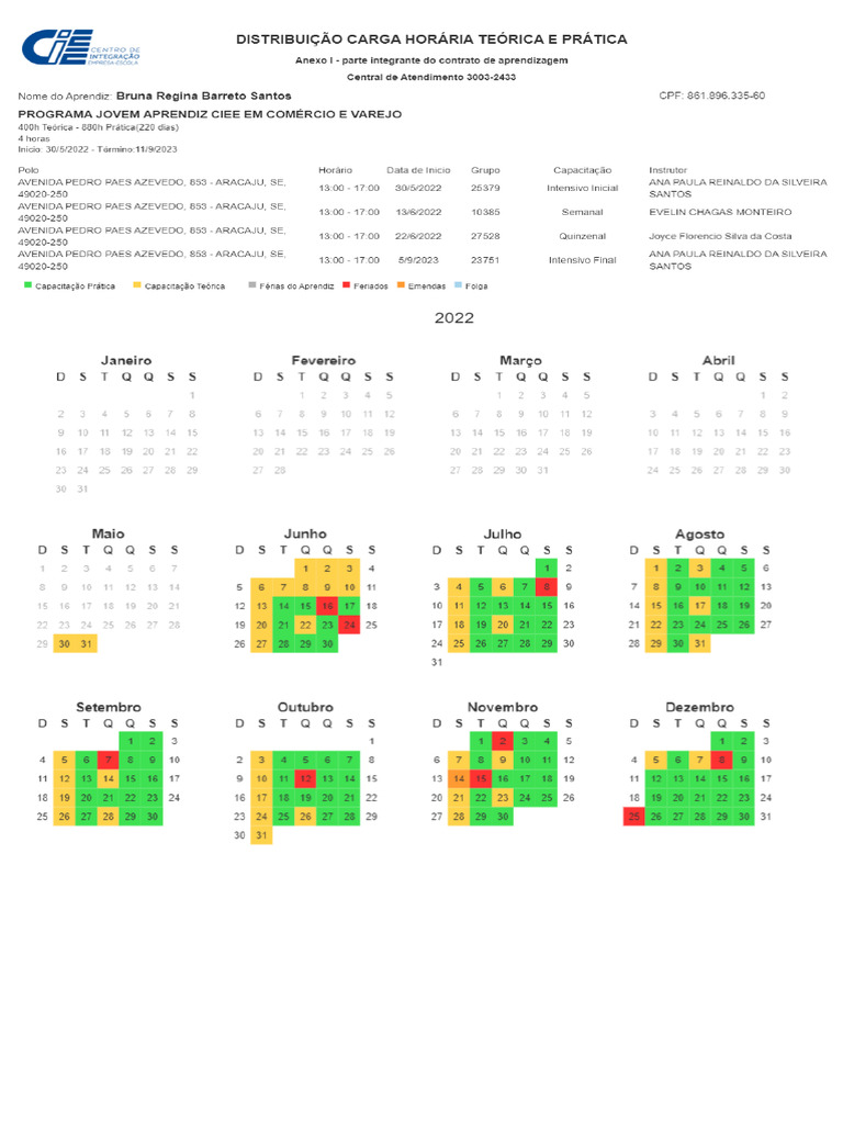 Calendário - Bruna Regina Barreto Santos | PDF