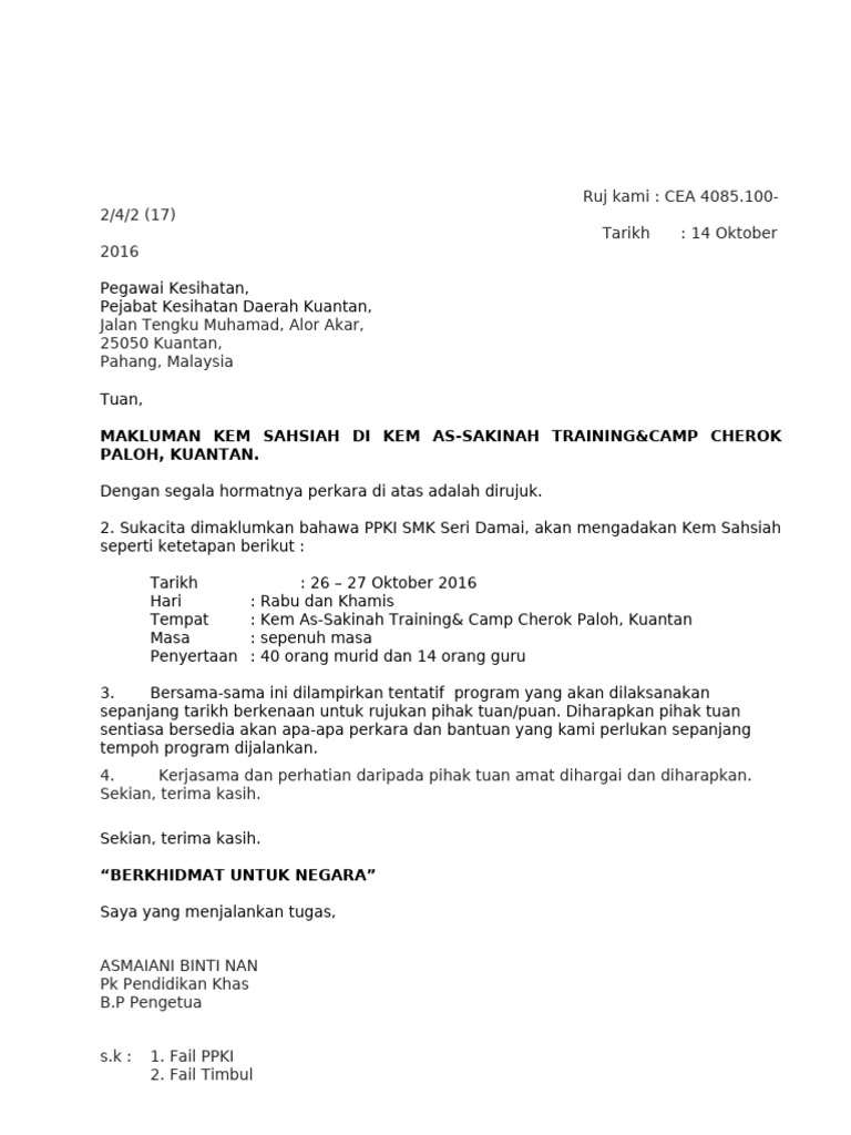 Surat Makluman Program | PDF