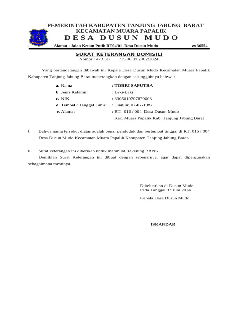 Surat Keterangan Domisili Anisa BR Siregar | PDF