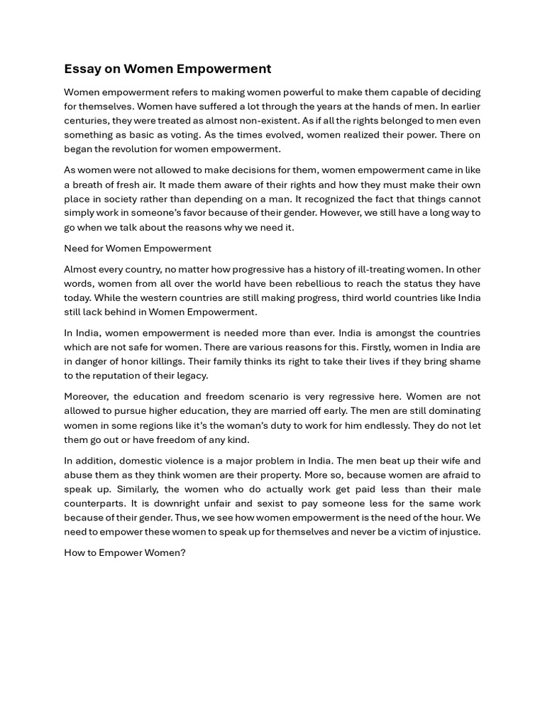 Essay Women Empowerment | PDF | Domestic Violence | Empowerment