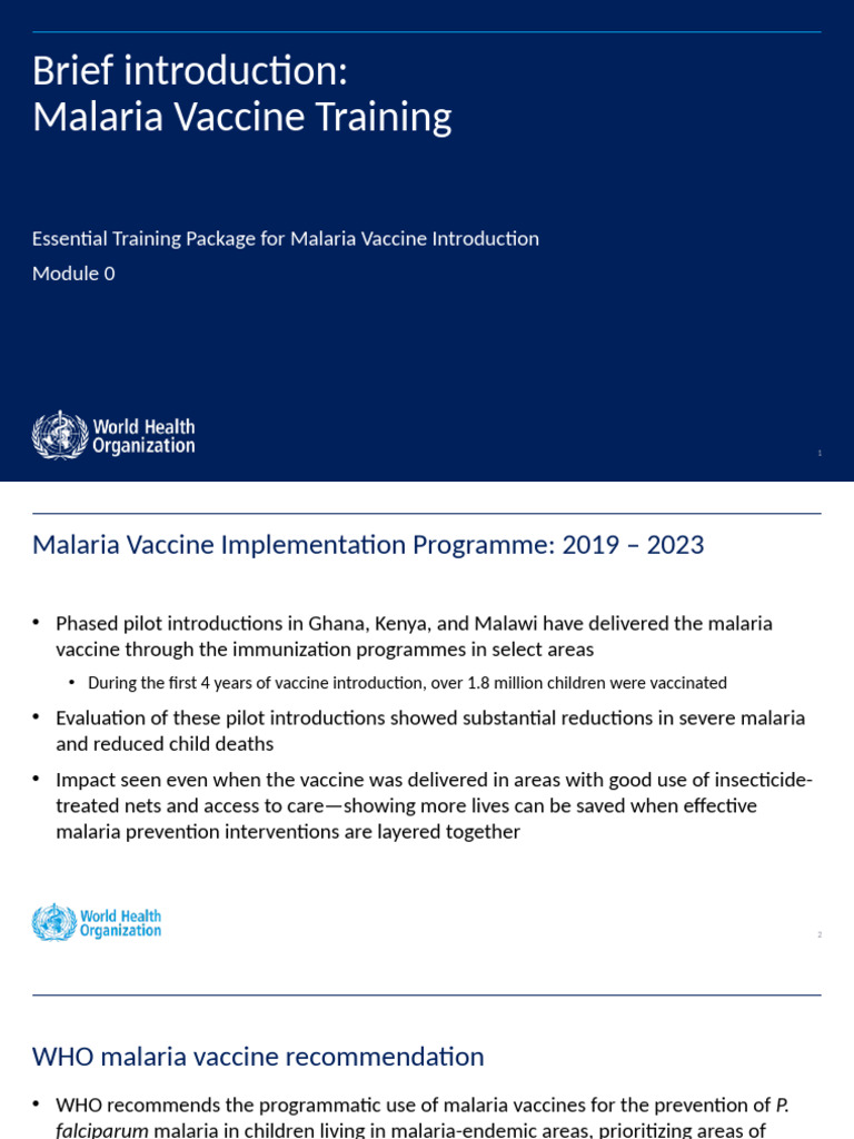 Malaria-Training Mod0 (Overview) 9nov2023 | PDF | Malaria | Vaccines