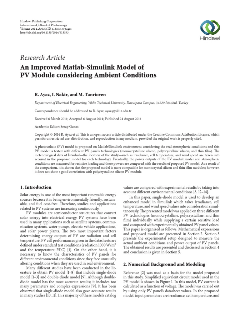 International Journal of Photoenergy - 2014 - Ayaz - An Improved Matlab ...