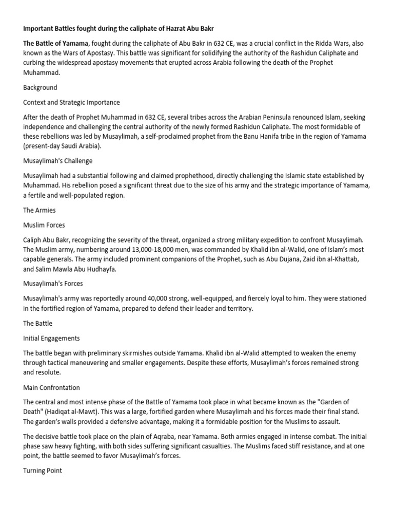 Important Battles Fought During The Caliphate of Hazrat Abu Bakr | PDF | Abrahamic Religions