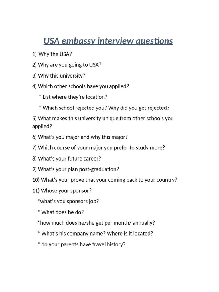 USA Embassy Interview Questions Guide | PDF