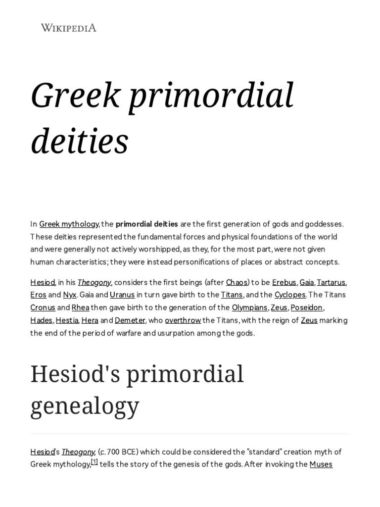 Greek Primordial Deities - Wikipedia | PDF | Mythology | Mythological ...