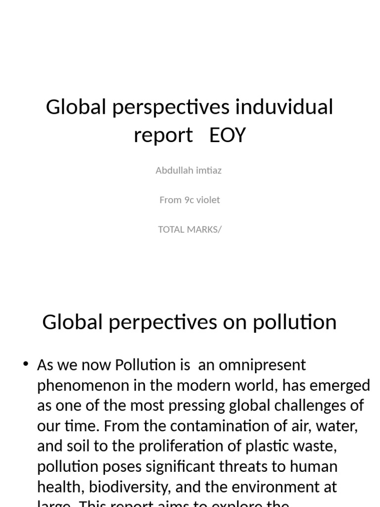 Global Perspectives Induvidual Report EOY | PDF | Pollution | Water ...