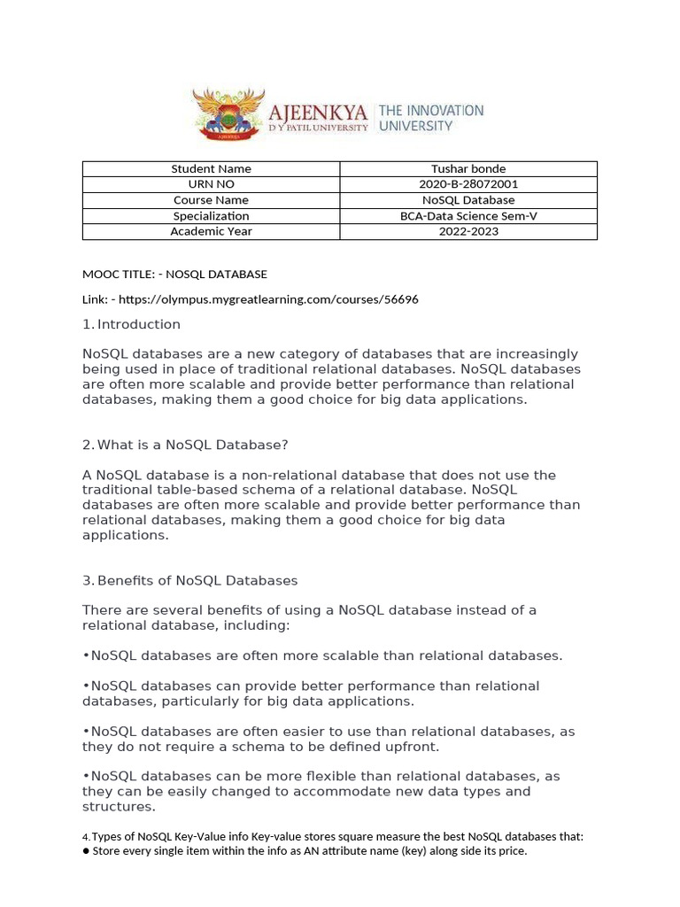 Nosql Database_report 1 | PDF | No Sql | Databases