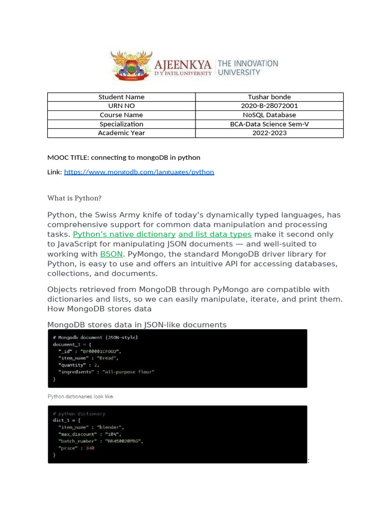 Connecting To MongoDB in Python-4 | PDF