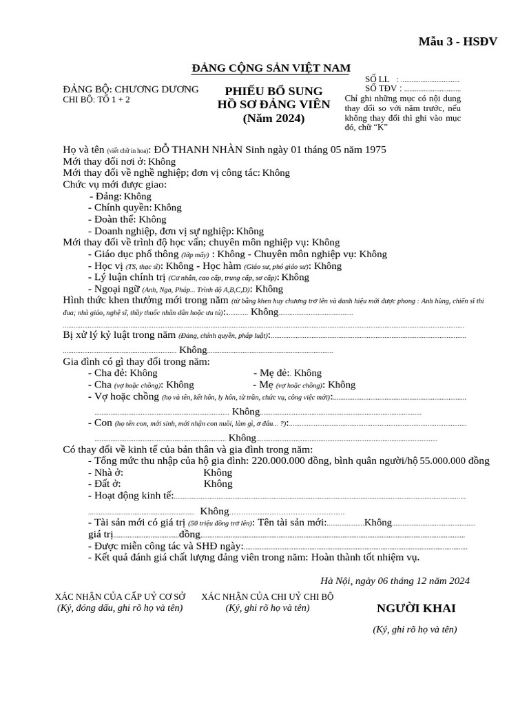 M U 3-HS - V - Phi¿u Bơ Sung Hó S¡ | PDF