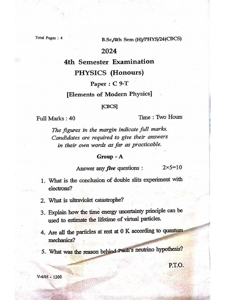 C9 T (Modern Physics - 4th Sem) | PDF