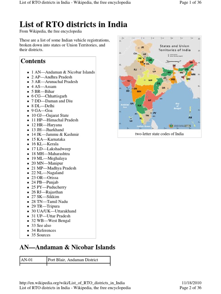 Wiki List of RTO Districts in India | PDF