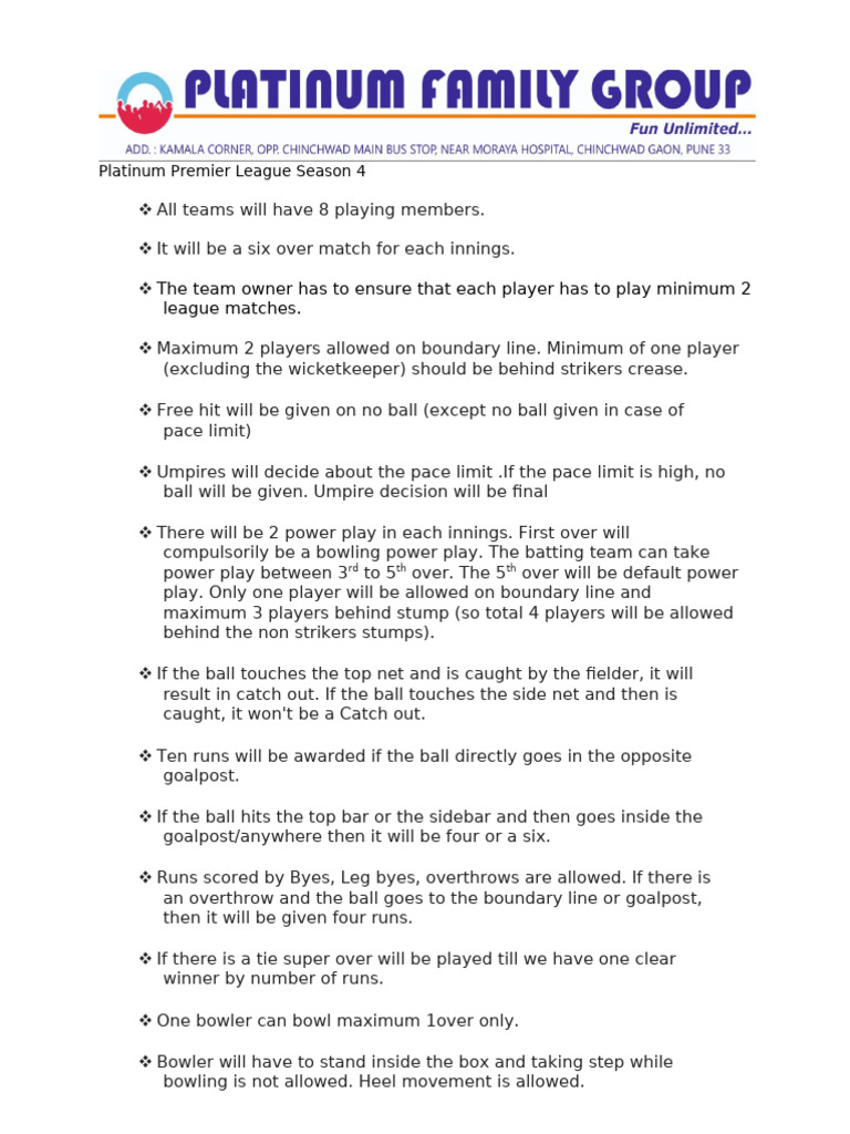 Indoor Cricket League Rules | PDF