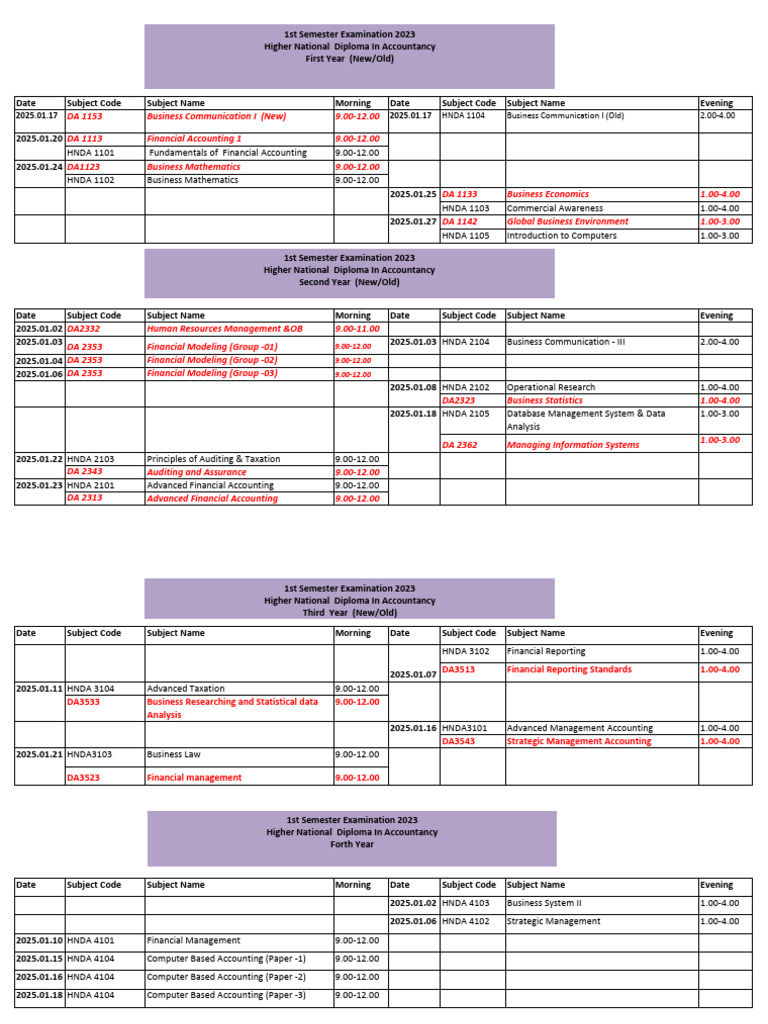 2023 1st Semester Time Table | PDF | Accounting | Business