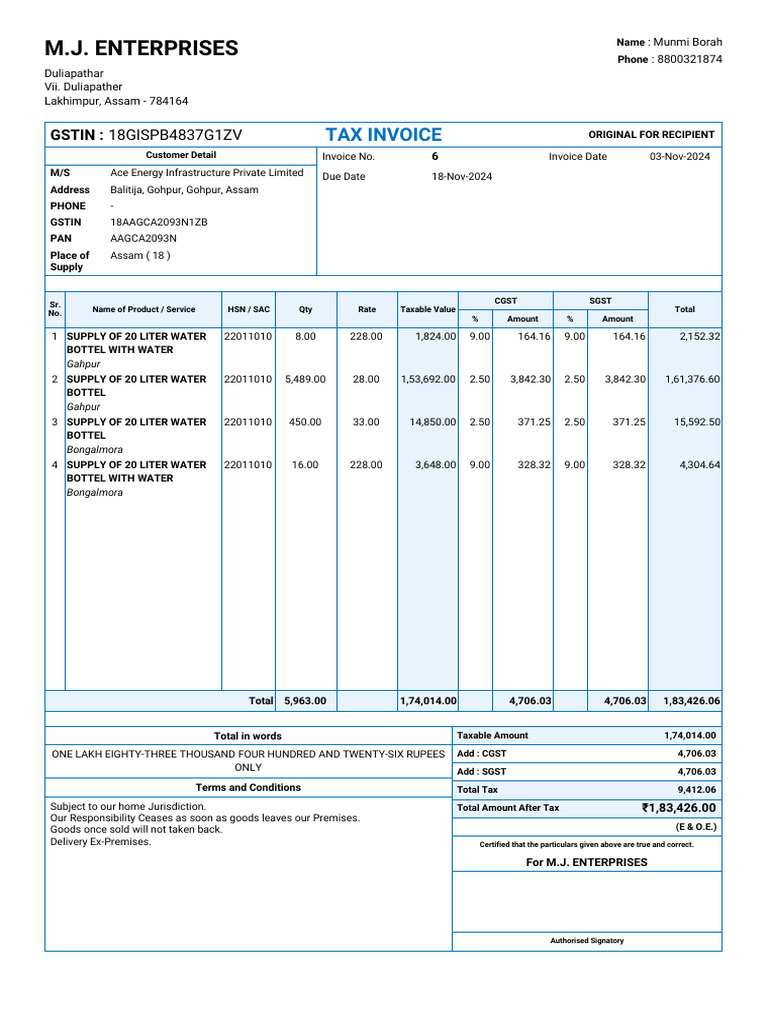 Invoice - 6 Ace Energy Infrastructure Private Limited Ace Energy ...