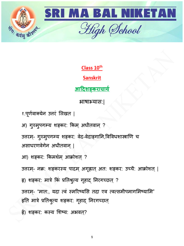 Class 10 Sanskrit Written Work | PDF
