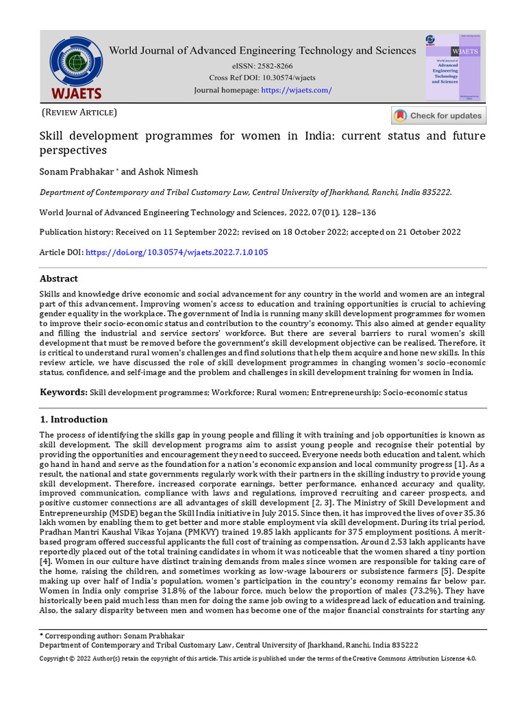 Skill Development Programmes For Women in India - Current Status and ...