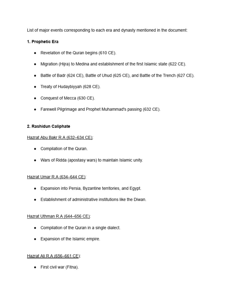 Timeline of Major Events in Islamic Rulers and Dynasties | PDF ...