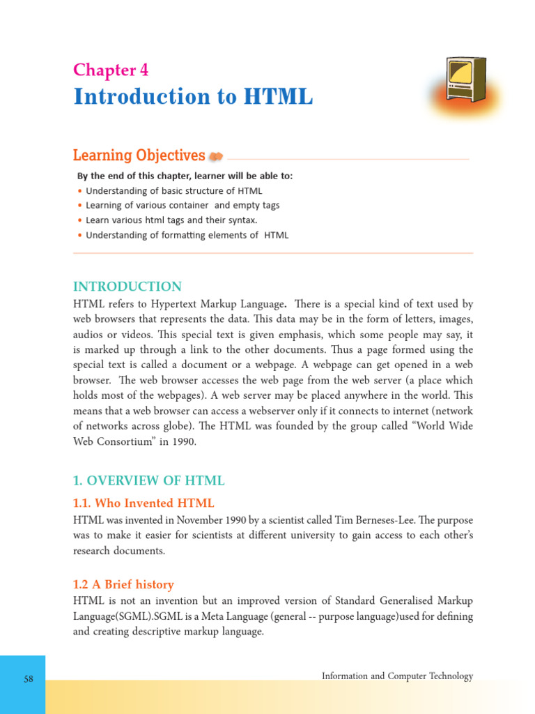 Introduction To HTML: Learning Objectives | PDF | Html Element | Hyperlink