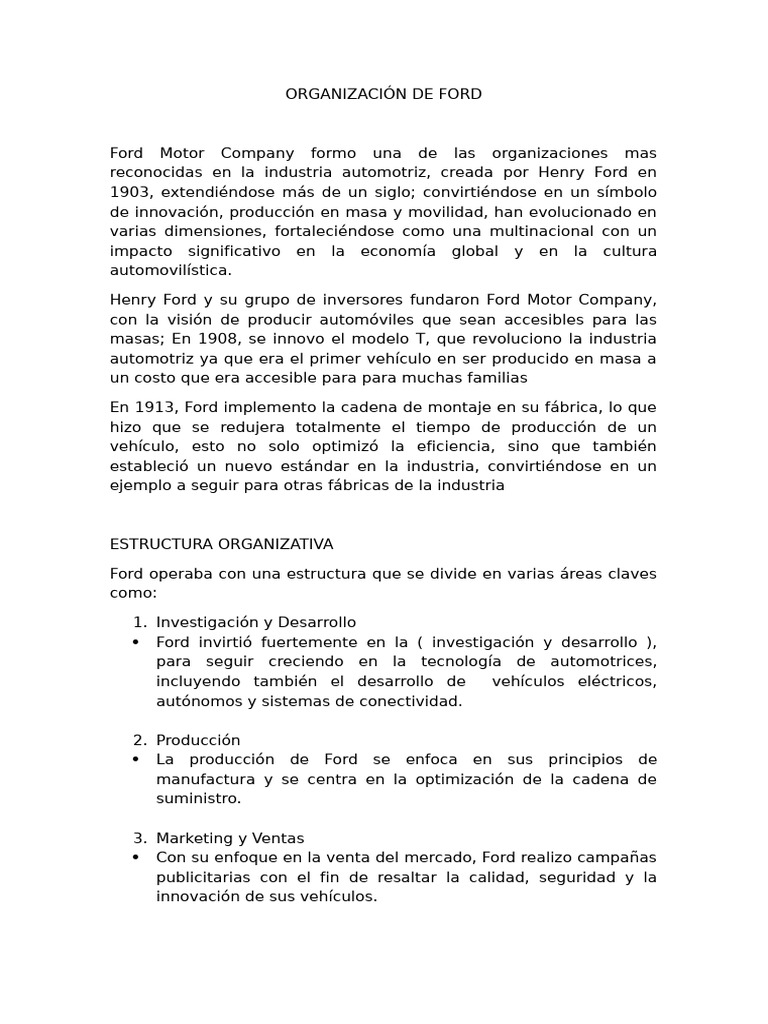 Organización de Ford | PDF | Compania de motores ford | Industria ...