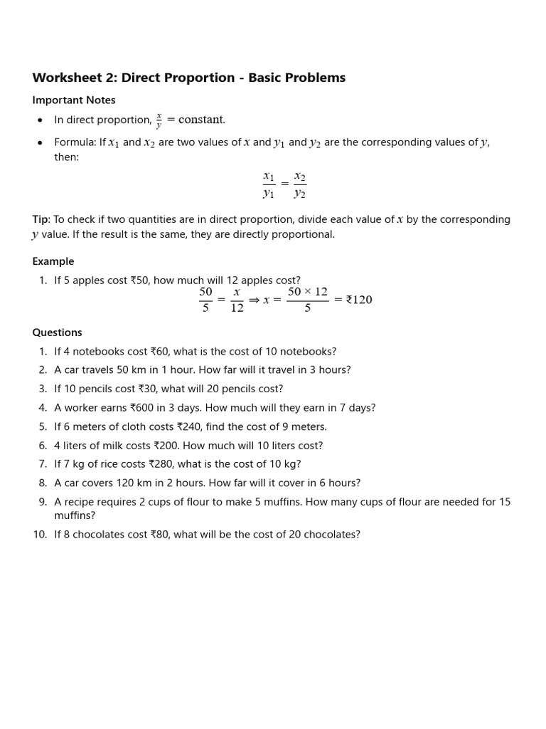 Direct and Inverse Proportions_WS_2 | PDF