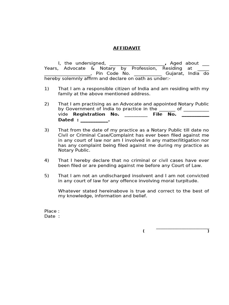 Notary Renewal - Affidavit-Blank Format | PDF