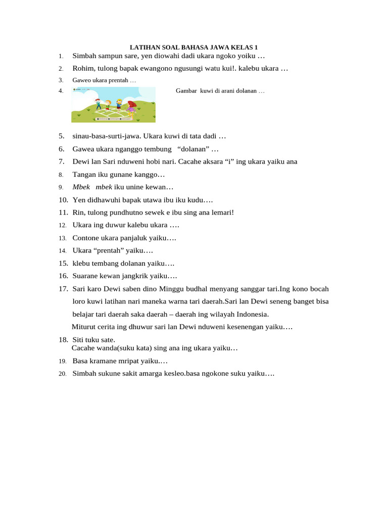 Latihan Soal Bahasa Jawa Kelas 1-1 | PDF