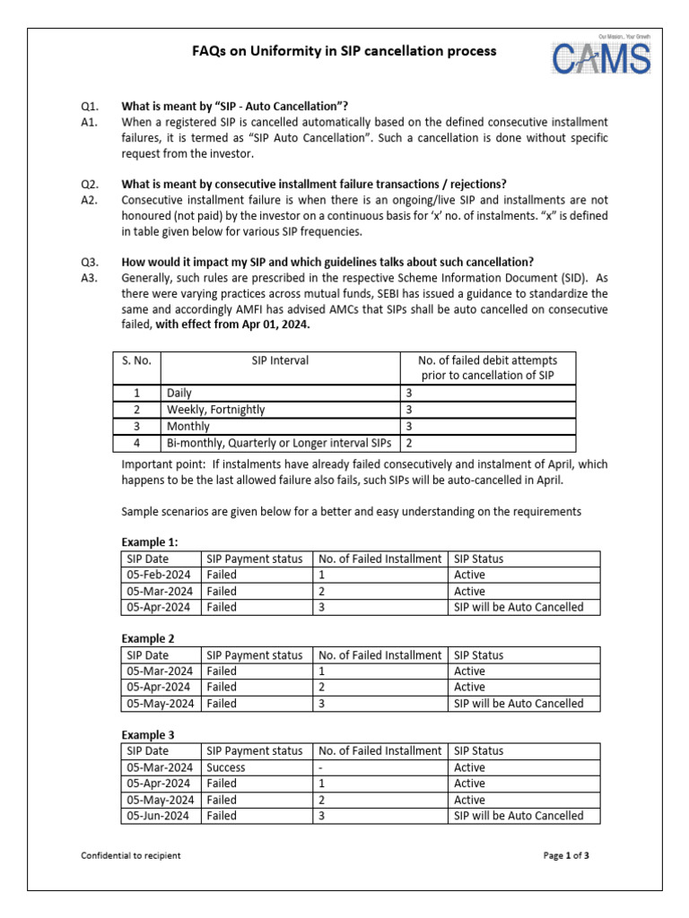 SIP Cancellation Process FAQs | PDF