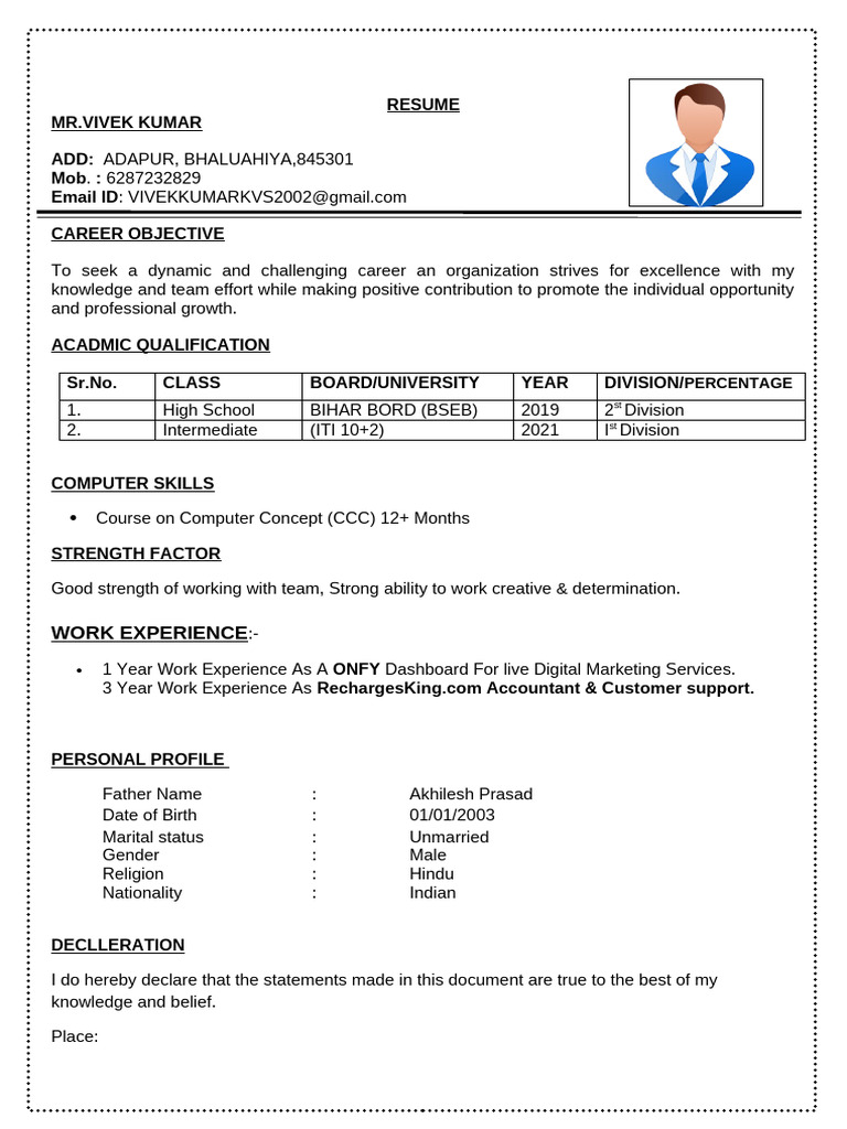 Resume of Vivek Kumar - Digital Marketing & Accounting | PDF