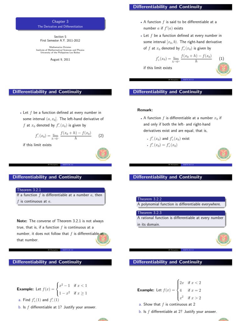 Differentiability and Continuity: The Derivative and Differenitiation | PDF | Continuous ...