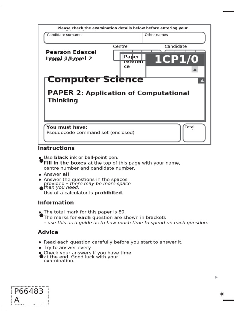 June 2021 QP - Paper 2 Edexcel Comptuer Science GCSE | PDF | String ...