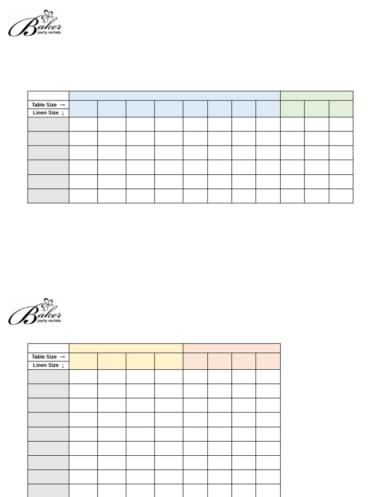Linen Sizing Chart1 | PDF | Length