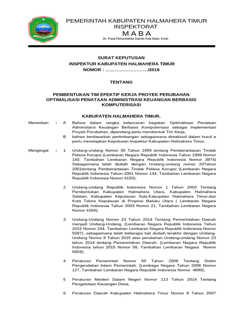 SK Tim Kerja Proyek Perubahan | PDF