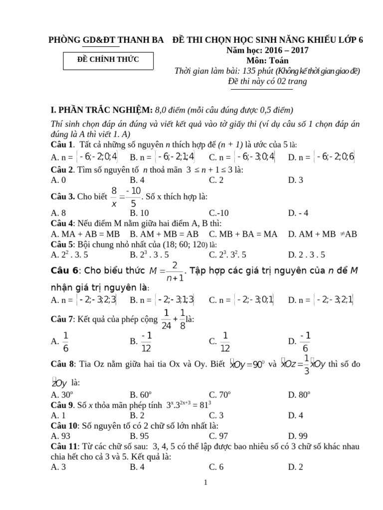De Thi HSNK Toan 6 2016 - 2017 Thanh Ba | PDF