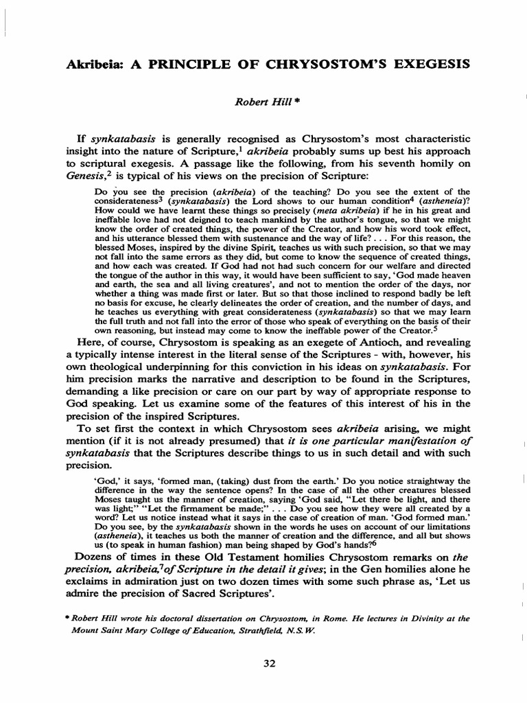 (Hill) Akribeia a principle of Chrysostom's exegesis | PDF