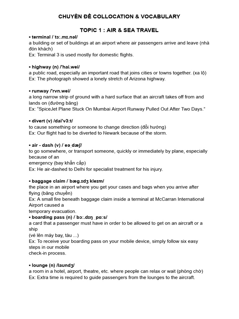 Air & Sea Travel Vocabulary Guide | PDF | Airport | Transport