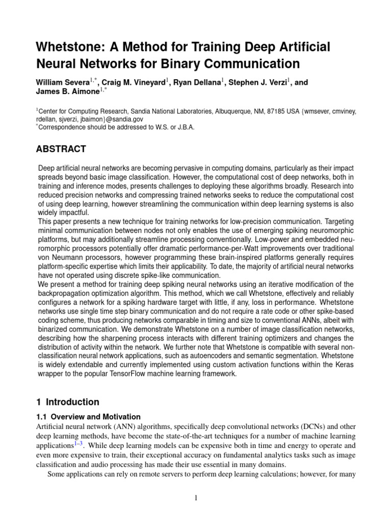 Whetstone - A Method For Training Deep Artificial Neural Networks For Binary Communication | PDF ...