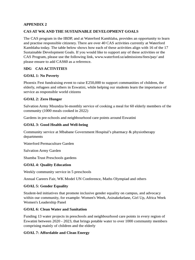 CAS AT WK AND THE SUSTAINABLE DEVELOPMENT GOALS | PDF | Sustainability ...