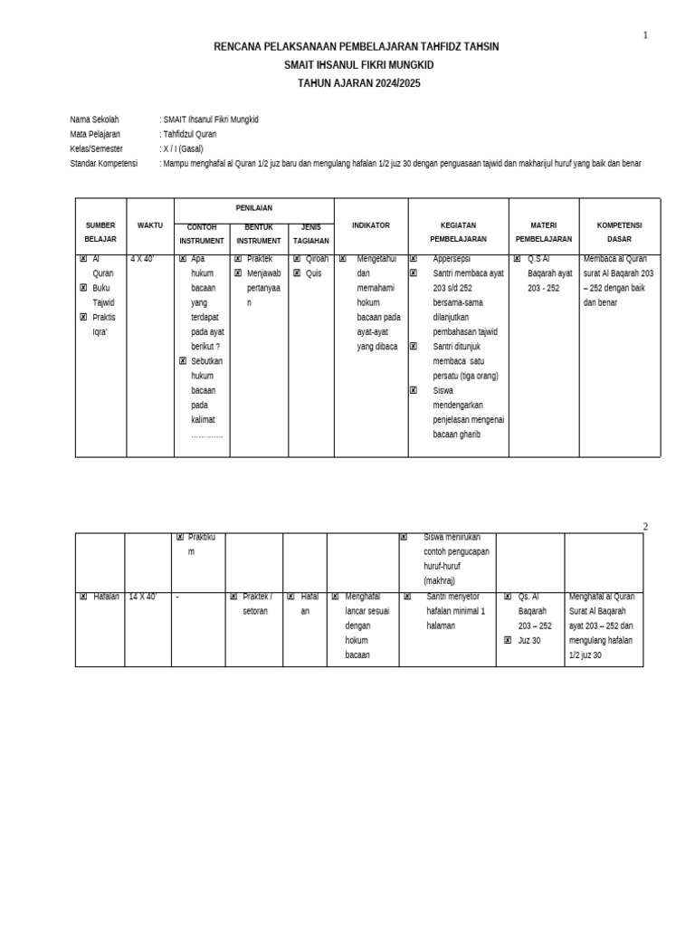 Silabus Tahfidz Xiima Sma SMK | PDF