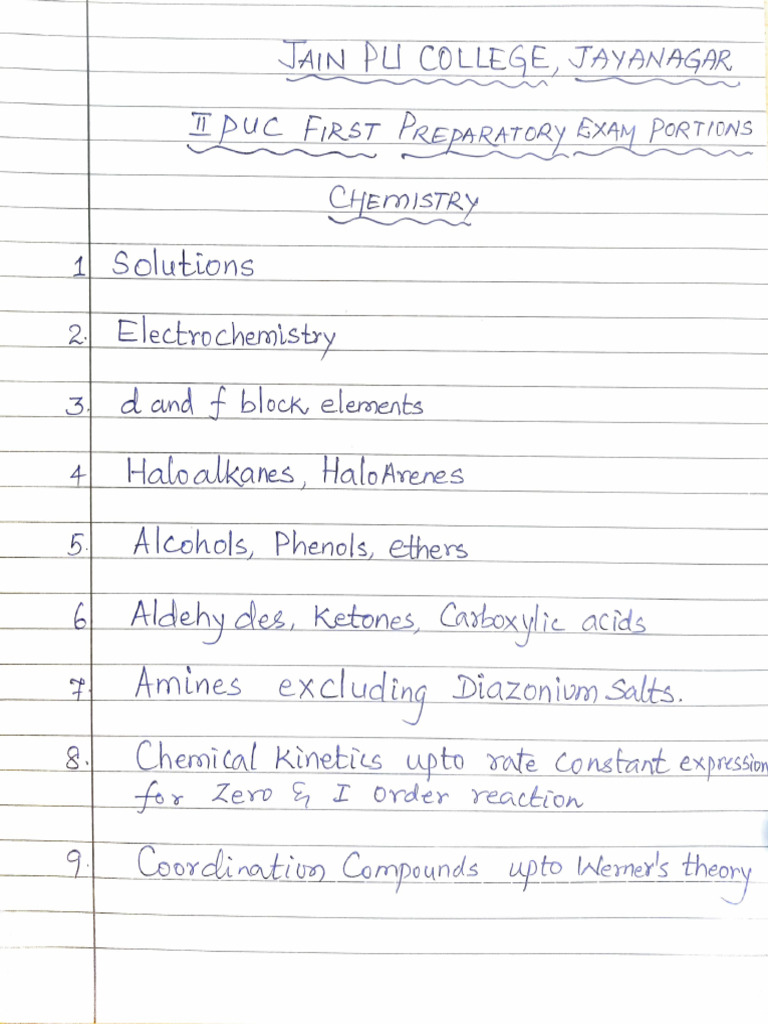 Chemistry Portions For Preparatory Exam | PDF