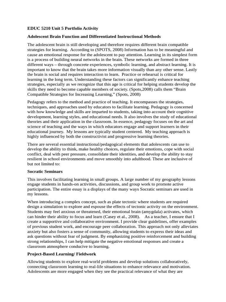 EDUC 5210 Practice Artefact - Reflection | PDF | Learning | Educational ...